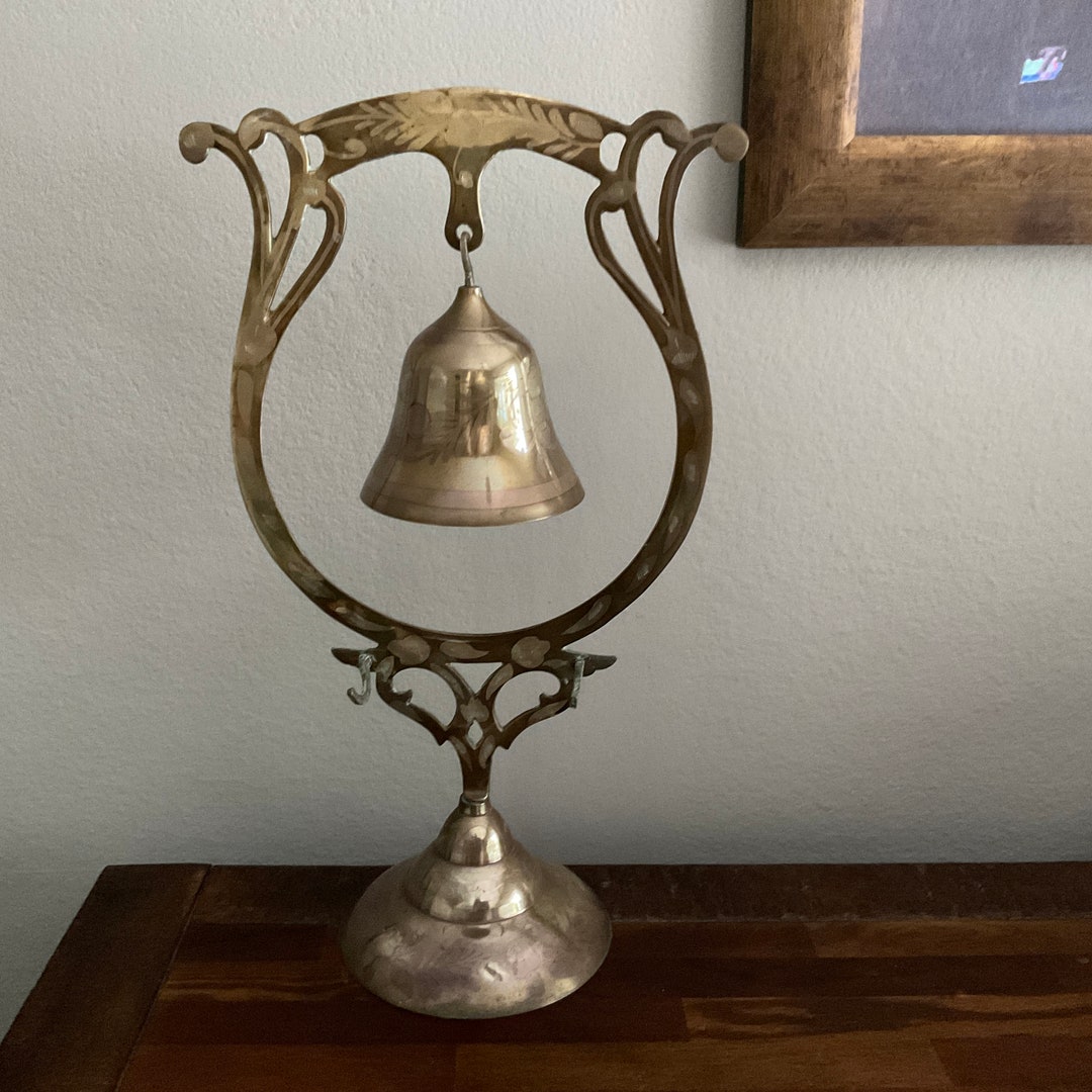 Antique Brass Etched Bell on Stand / Brass Gong Bell on Ornate - Etsy