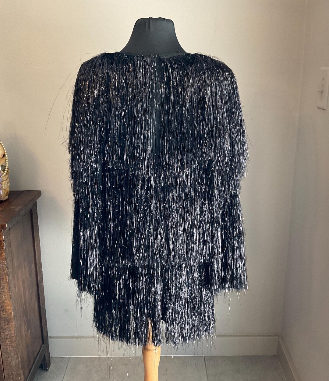 Black Tinsel Fringe Tiered Mini Dress Med / Sparkle Party Shag Mini ...