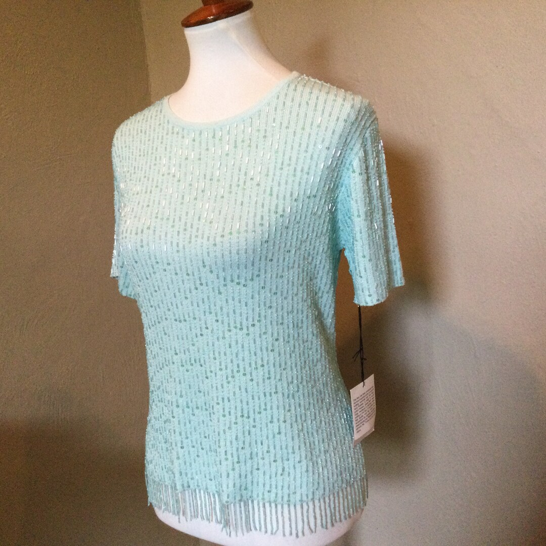 Designer Beaded Spangles Knit Tee NWT / Peter Noviello Sherrie Bloom ...