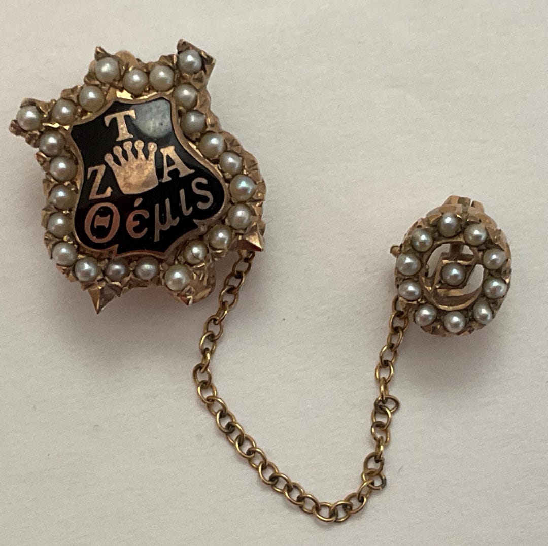 Zeta Tau Alpha Pin Gold Seed Pearls Enamel Shield / ZTA 50s Gold Pearl ...