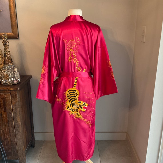 Asian Red Satin Tiger Embroidered Robe / Embroidered … - Gem