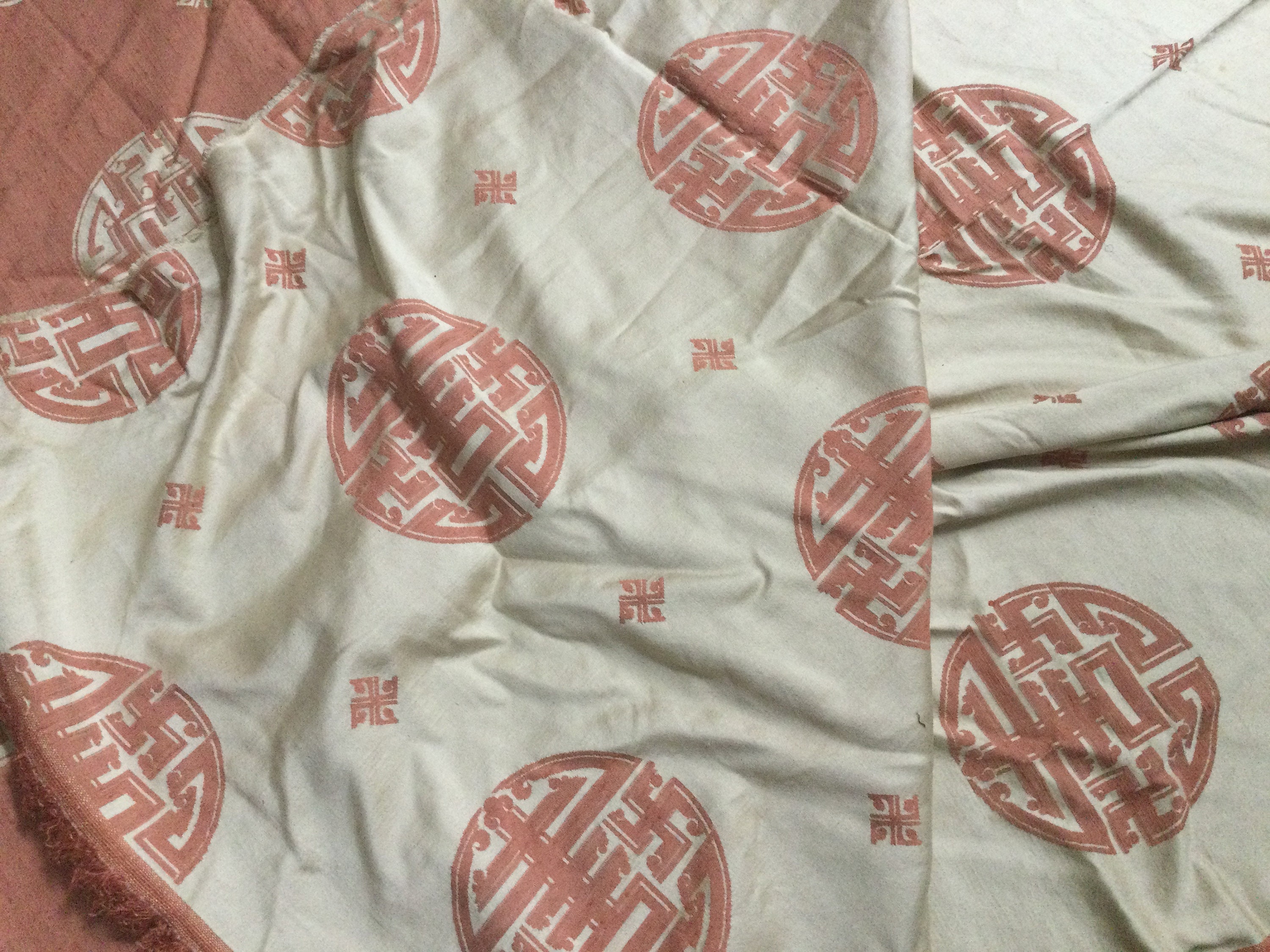 Vintage Asian Shou Design Fabric 6 Yards / Coral Pink Ivory - Etsy