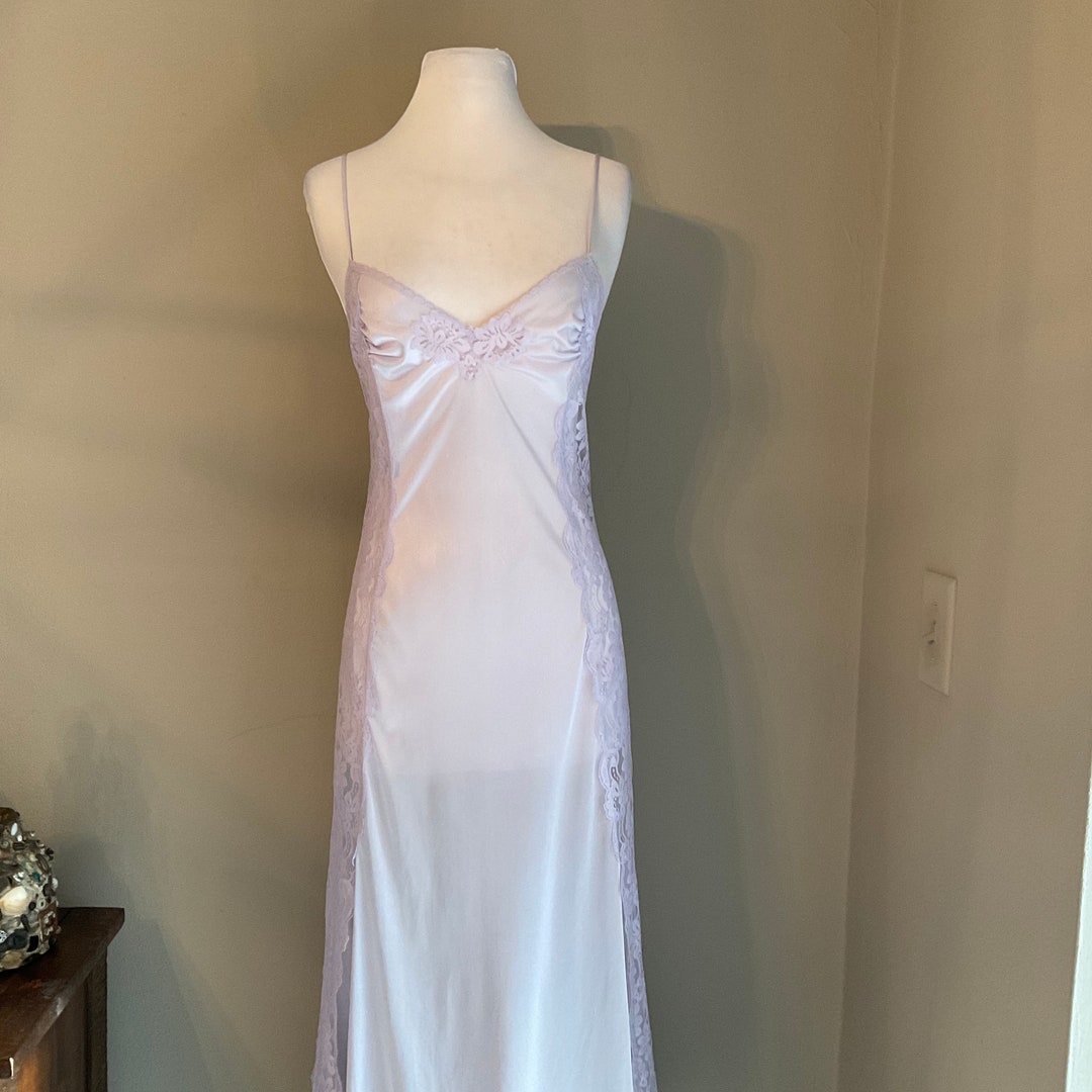 Satin & Lace Long Slip Pale Lilac Kayser / S / Sexy Slip Dress / Satin ...