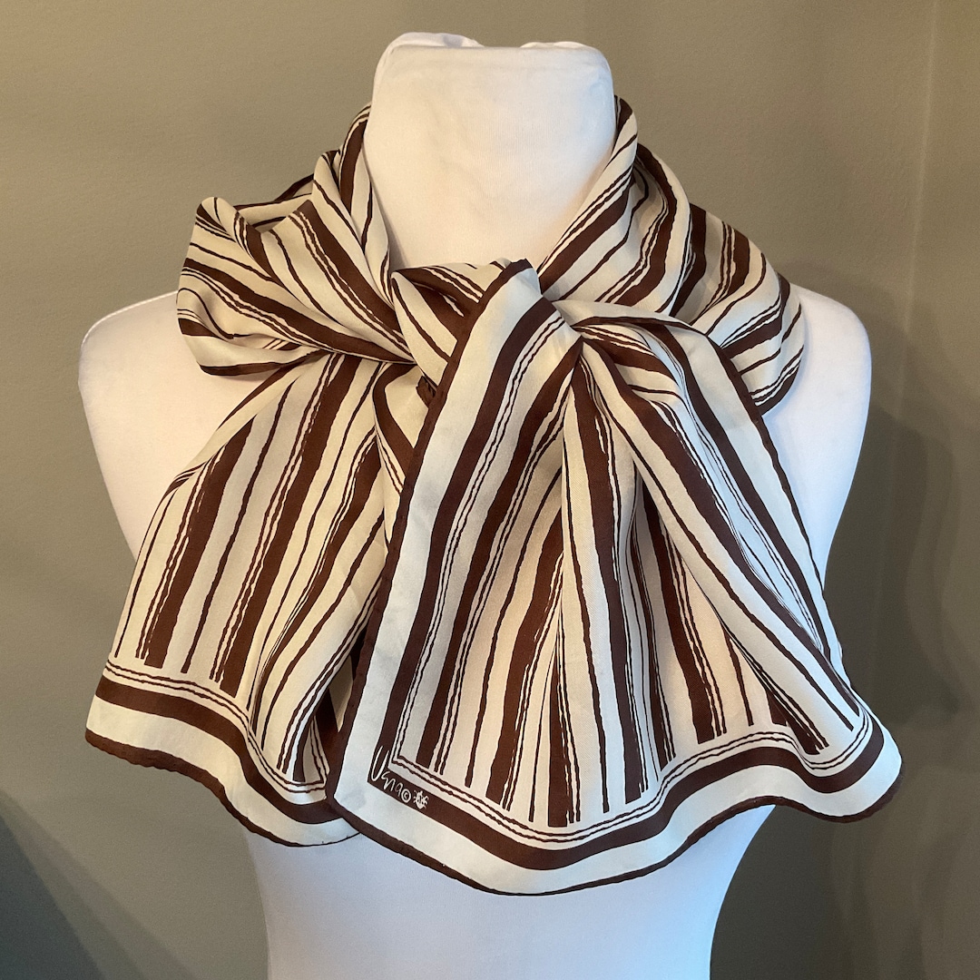 Vera Ladybug Silk Chiffon Scarf Brown & Cream Stripe Scarf / 44 X 13.5 ...