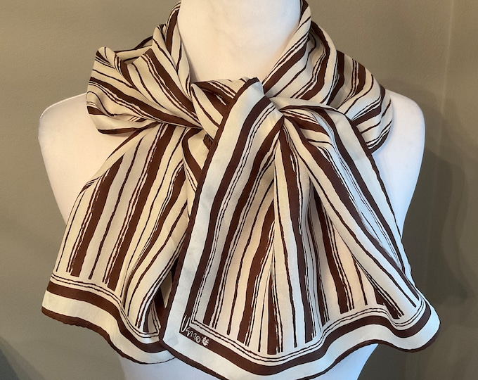 Vera Ladybug Silk Chiffon Scarf Brown & Cream Stripe Scarf / 44 X 13.5 ...