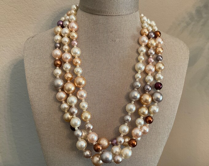 Vintage 50s Three Strand Faux Pearl Necklace / Graduated Faux Pearl ...