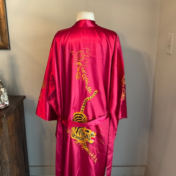 Asian Red Satin Tiger Embroidered Robe / Embroidered … - Gem
