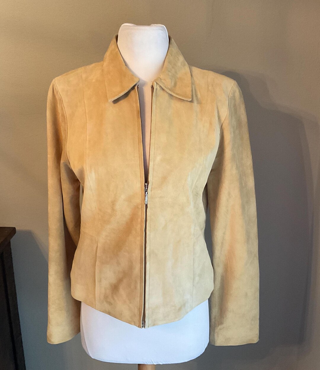 Womens Suede Light Tan Full Zip Jacket Mary Jane Marcasiano Size 6 ...