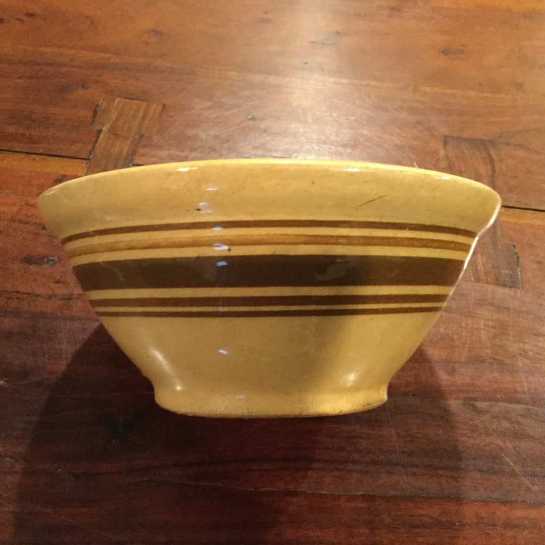 Yellow Ware Pottery Stripe Bowl /vintage Yellow Ware 9.75 Brown Band ...