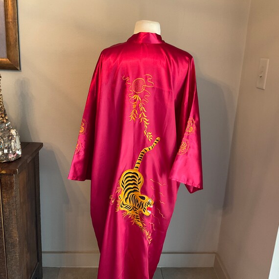 Asian Red Satin Tiger Embroidered Robe / Embroidered … - Gem