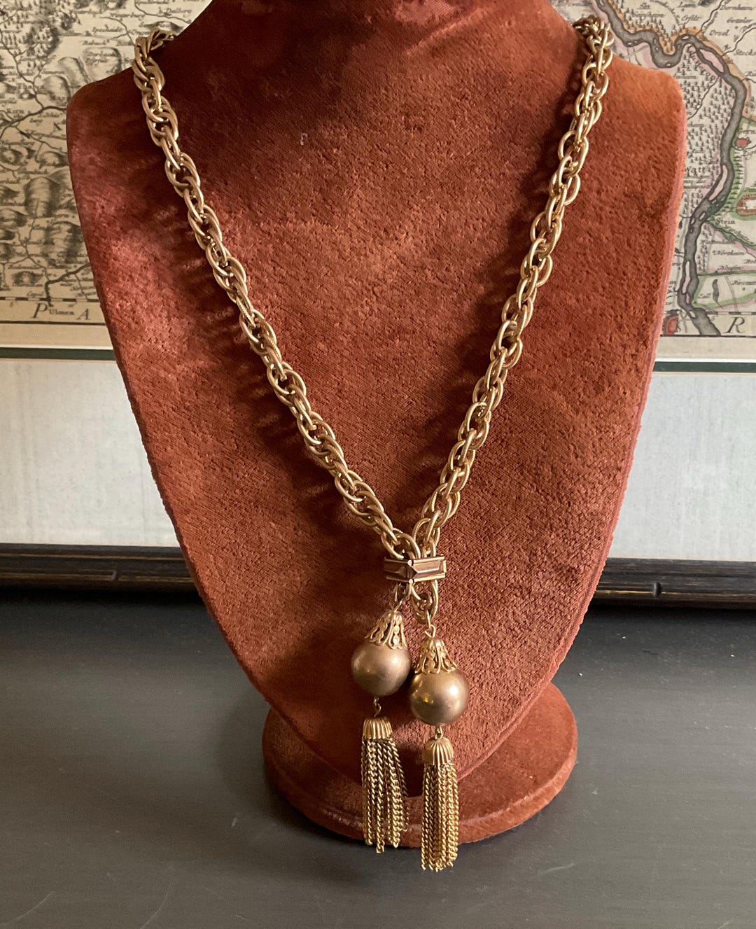 Vintage Pendant Ball Bead Tassel Gold Tone Necklace /vintage Pendant ...
