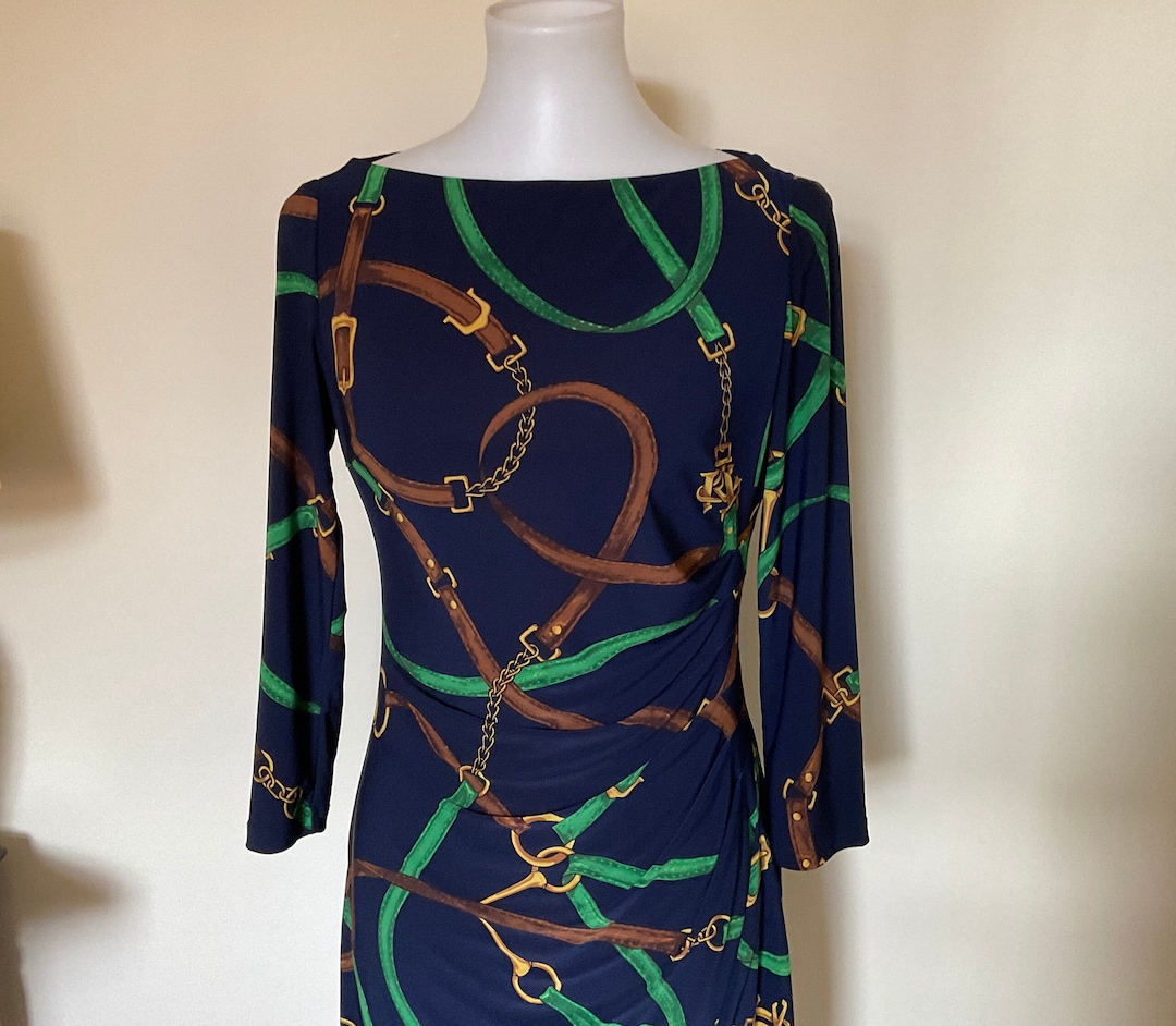 Ralph Lauren Navy Equestrian Print Sheath Dress / Ralph Lauren Riding ...