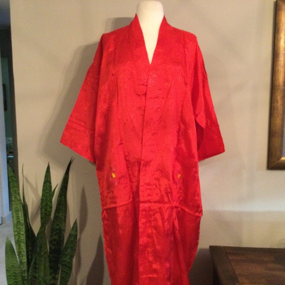 Asian Red Satin Robe w Gold Thread Dragon NOS w Tag /… - Gem