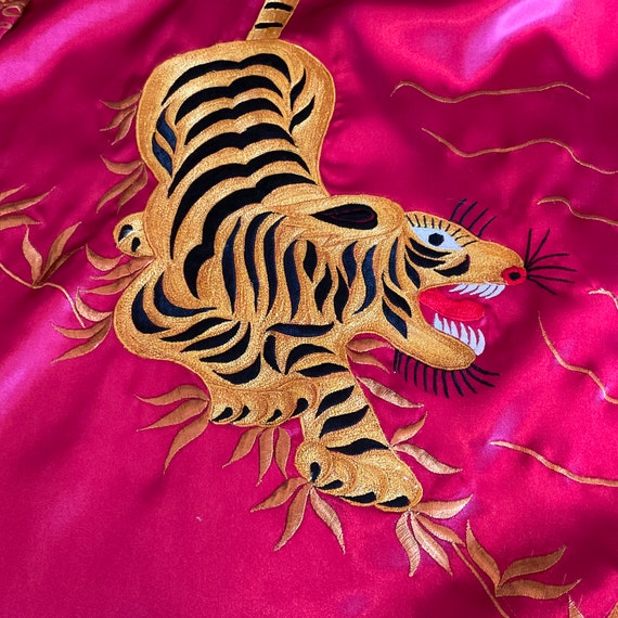 Asian Red Satin Tiger Embroidered Robe / Embroidered … - Gem