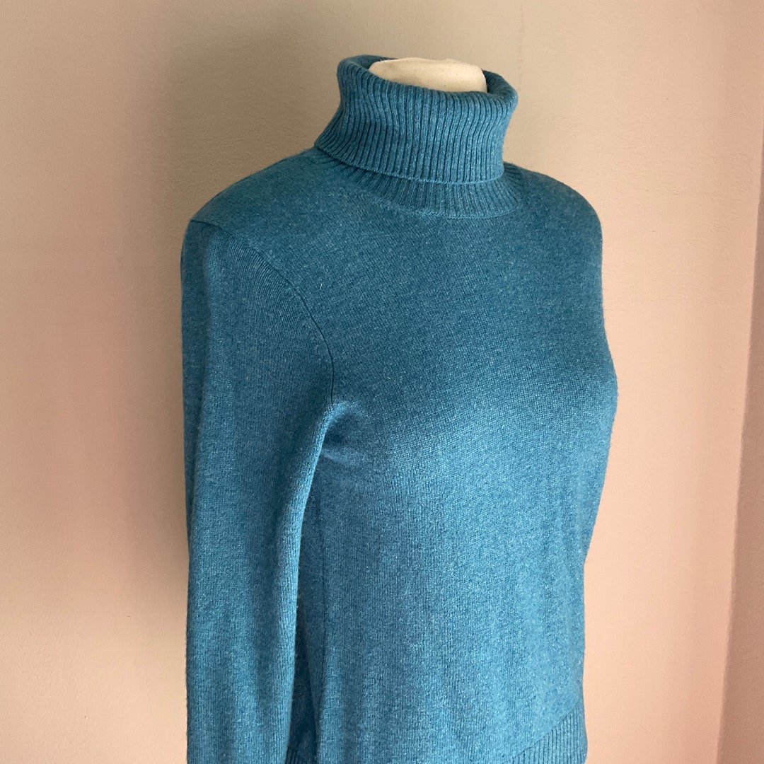 Womens Teal Blue Cashmere Turtleneck Sweater / Tweeds 2 Ply Teal Blue ...