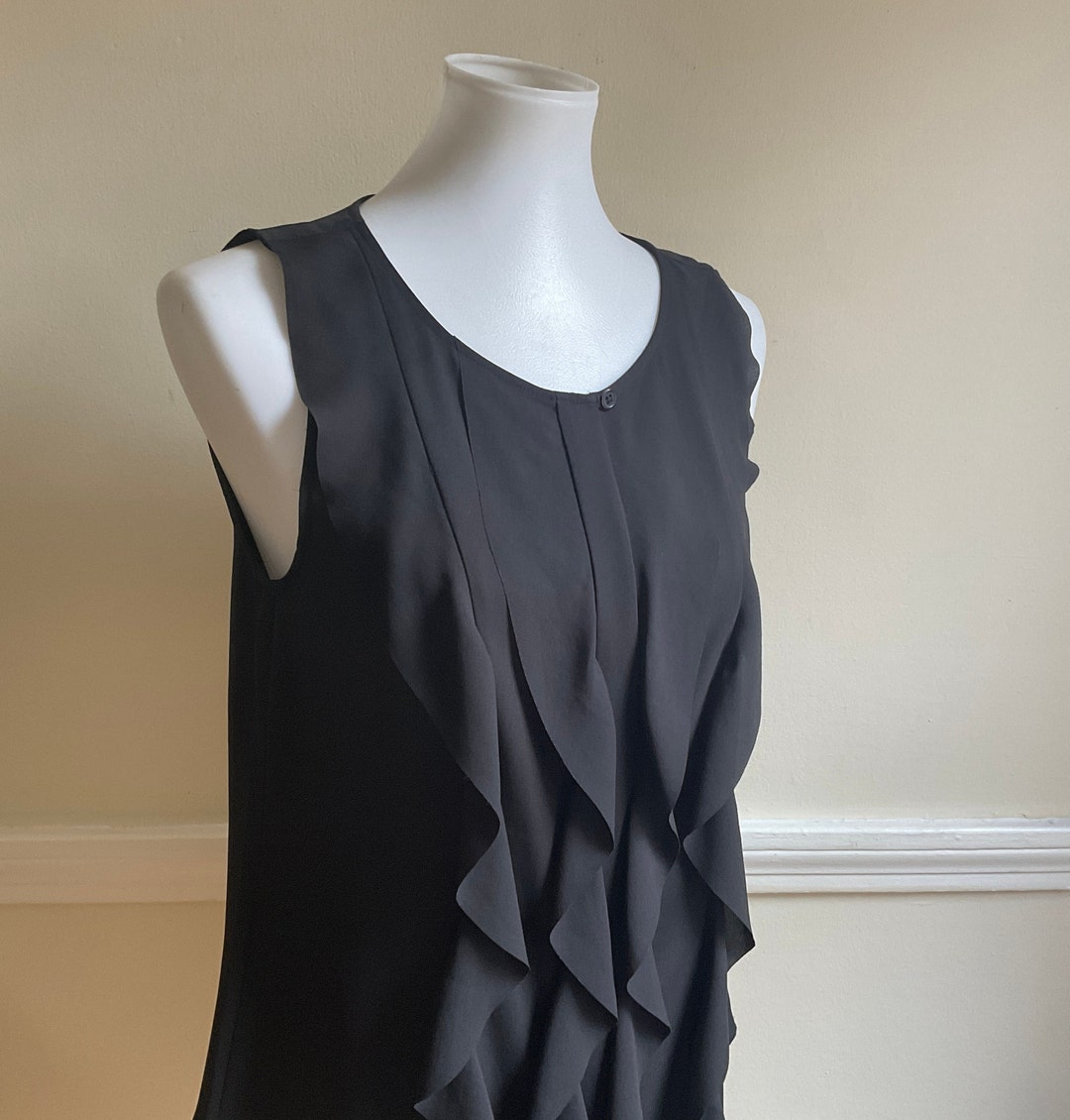Ann Taylor Black Vertical Ruffled Front Sleeveless Shell Blouse Small ...