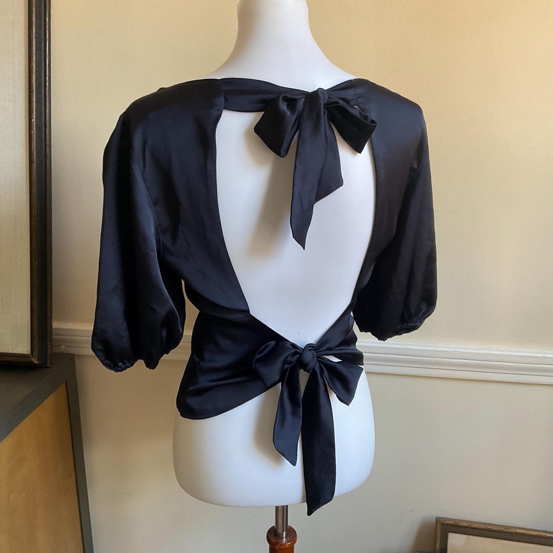 Sexy Black Satin Open Back Top W 2 Tie Bows M / Abercromb Fitch Black ...