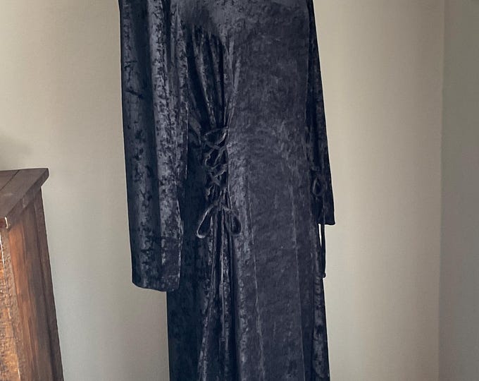 Goth Black Crush Velvet Lace up Maxi Dress L / Black Goth Velvet Dress ...