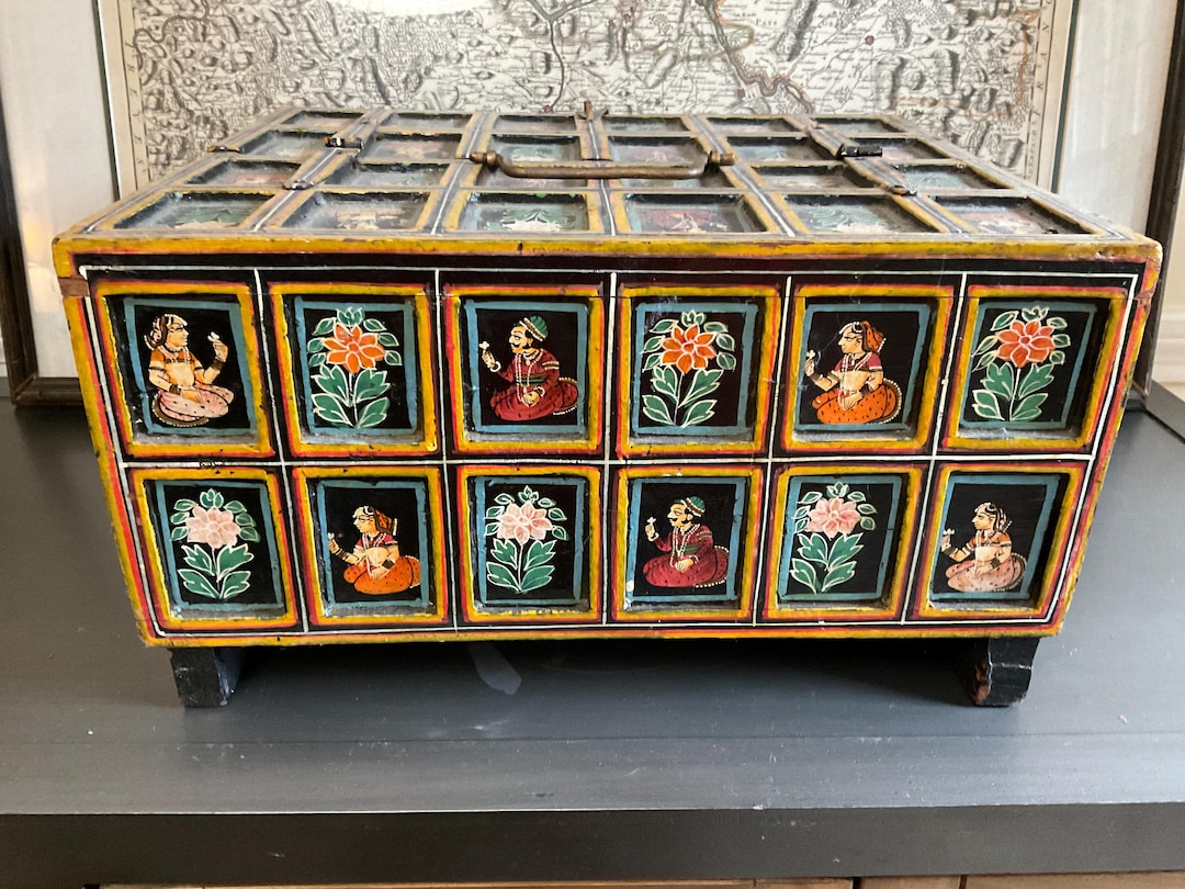 Antique Indian Wood Dowry Wedding Chest 15 X 12 X 8 / Brass Handle ...