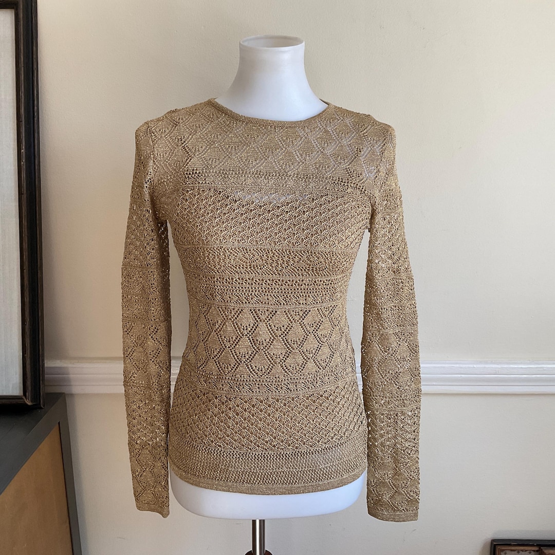 Lauren Gold Metallic Crochet Open Weave Top Small / Lauren Ralph Lauren ...