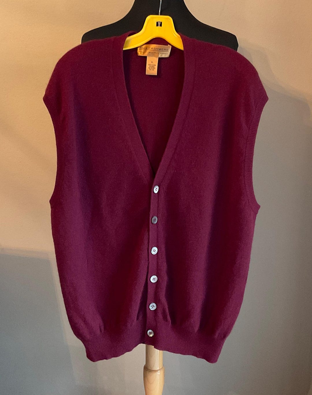 Mens Cashmere Cardigan Sweater Vest Burgundy / 2 Ply Cashmere Unisex ...