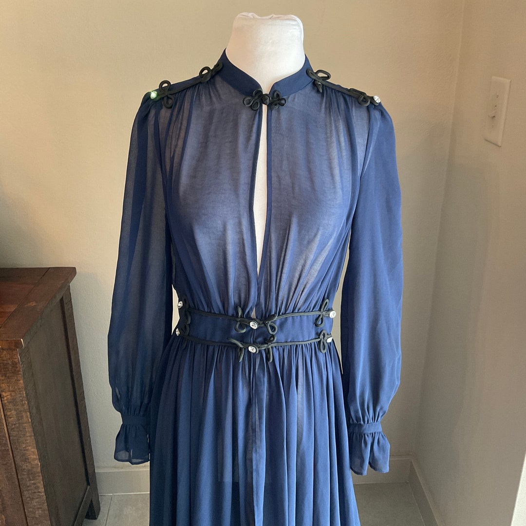 Sheer Navy Robe Loungewear Delicates / S / Midnight Blue Negligee ...