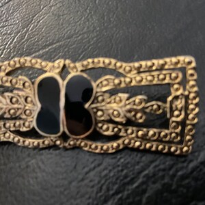 Vintage Art Deco STERLING ONYX Bar Pin Brooch / Silver W Gold Overlay ...