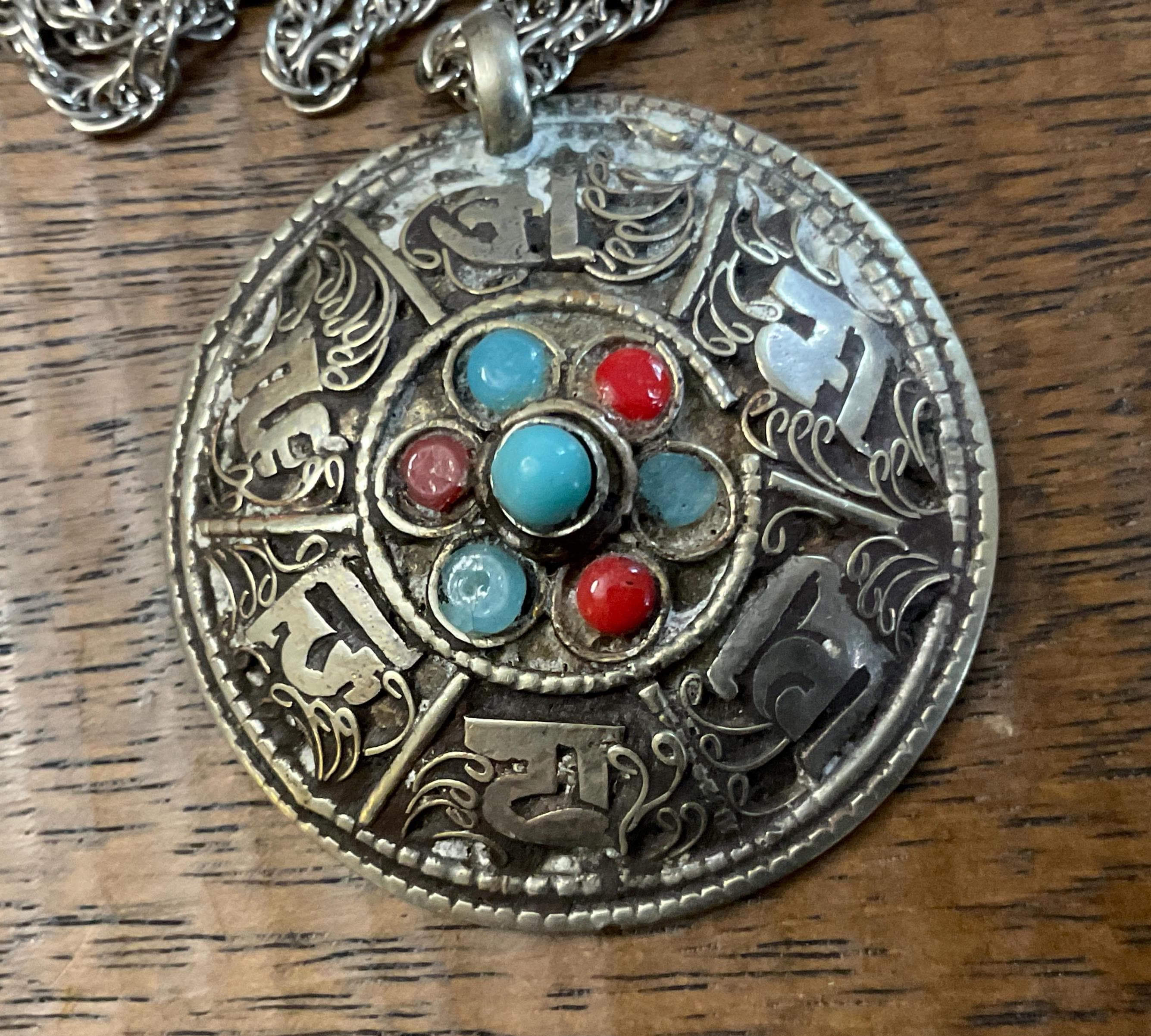 Boho Tibetan Silver Tone Pendant Necklace Turquoise Coral Red Color ...