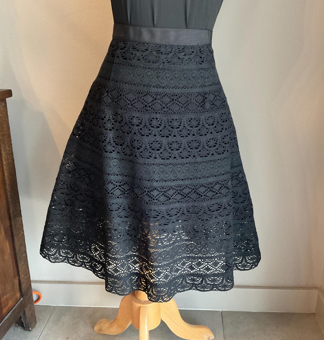 Black Eyelet Lace Full Skirt Amen Olmar and Mirta Small Made in Italy ...