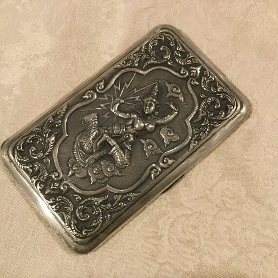 Sterling Siam Cigarette Case / Niello Dancer Goddess / Stamped | Etsy