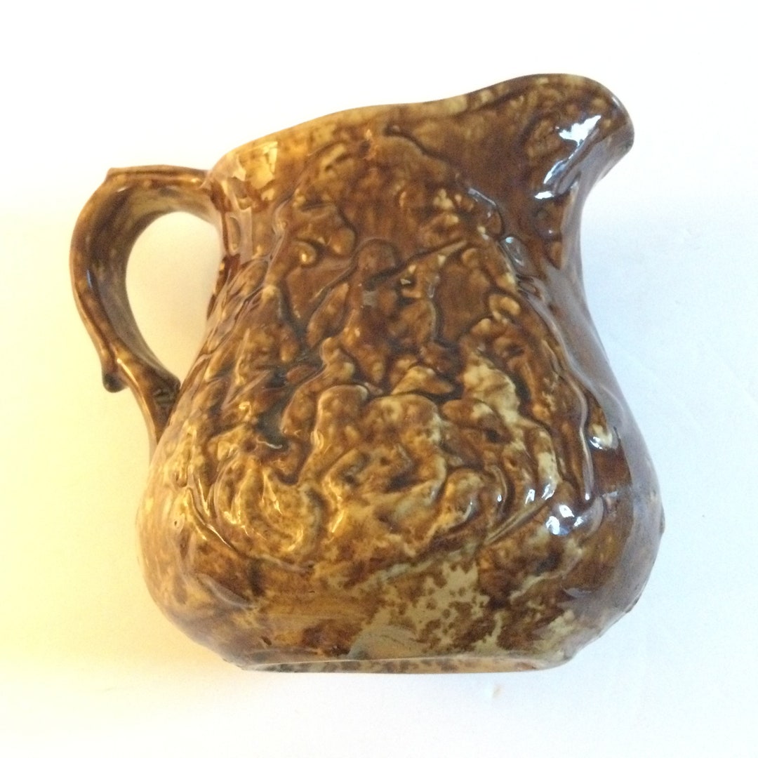Antique Bennington Rockingham Pitcher / Drip Glaze Yellow Ware Pottery ...