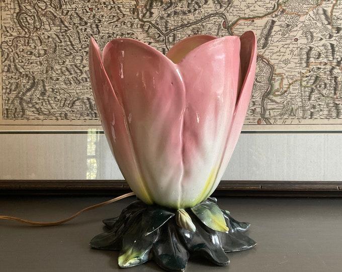 Vintage Capodimonte Tulip/lotus Lamp / Deco Incised Italy # 2290 Stamp ...