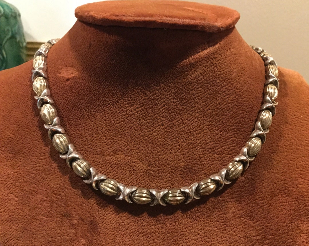 Sterling & Gold Vermeil Link Necklace / Italy 925 Sterling W Gold ...