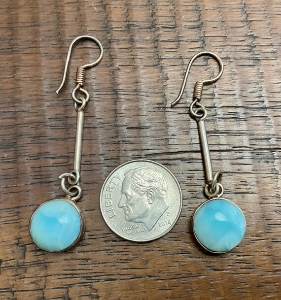 Sterling Drop Earrings w Aqua Blue Larimar Stone / Aq… - Gem