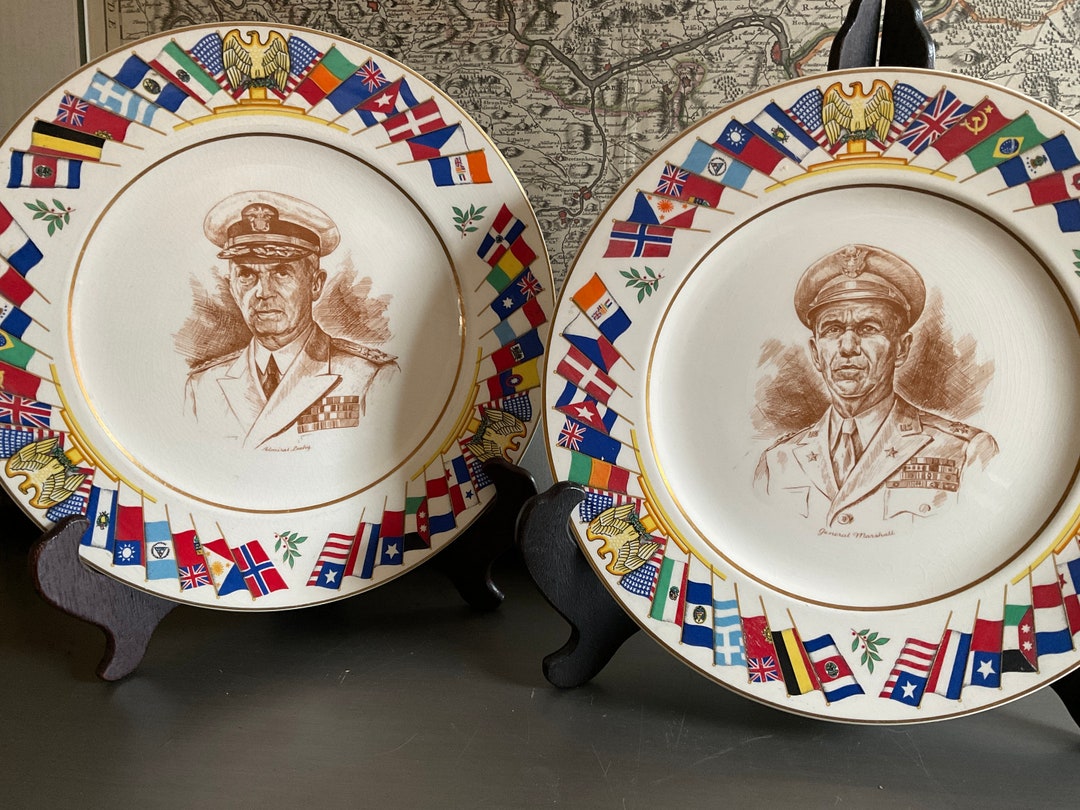 Two Allied Commemorative Plates Admiral Leahy & General Marshall ...
