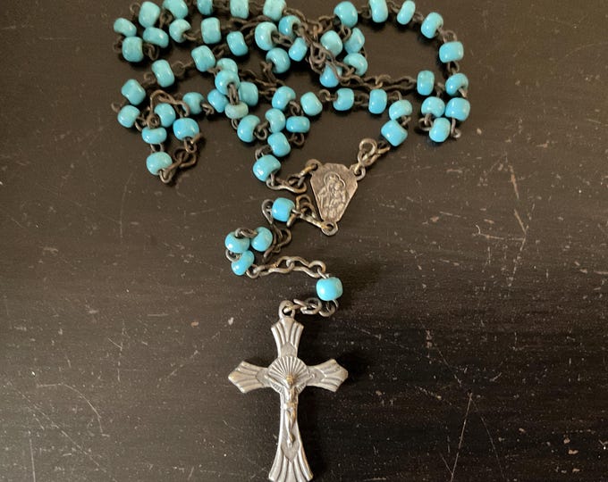 Childs Rosary Blue Glass Beads Italy / Small Turquoise Glass Bead ...