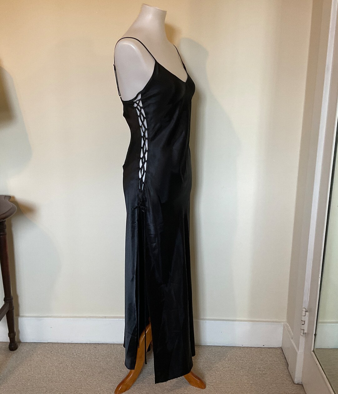 Victoria’s Secret Black Satin Open Laced Sides Slip Dress S / Victorias ...