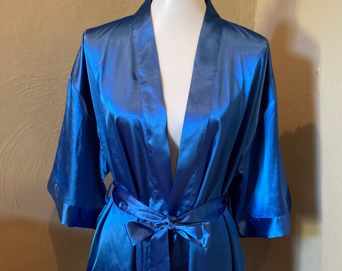 Royal Blue Satin Kimono Robe / Satin Royal Blue Robe / Size S / Satin ...