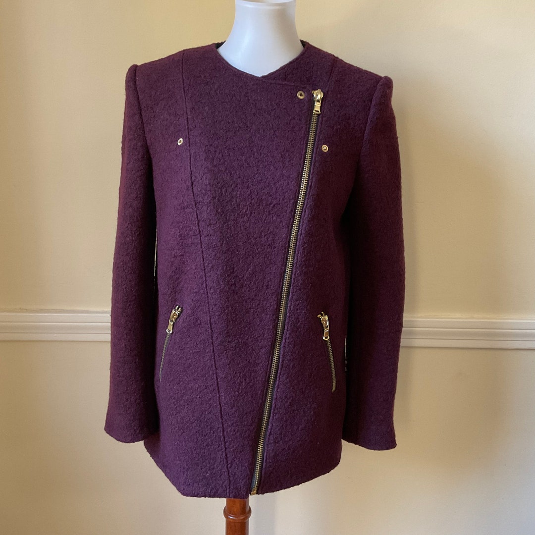 SALE Wool Nubby Zipper Jacket Ladies / Burgundy Wool Blend W Diagonal ...