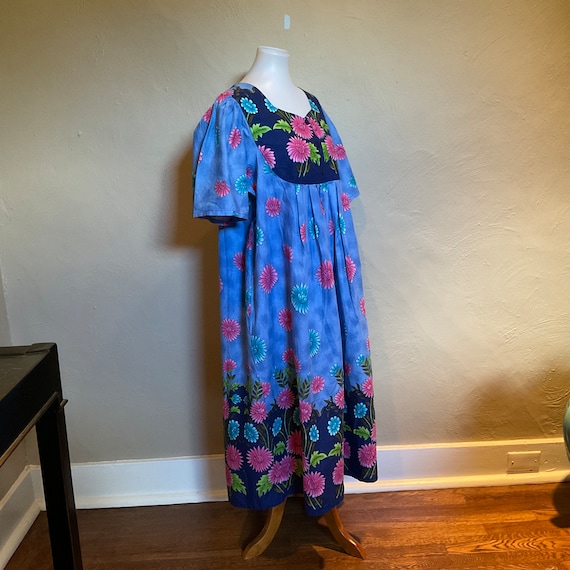 Muumuu Blue Flower Smock Dress / Plus Size Muumuu Cot… - Gem
