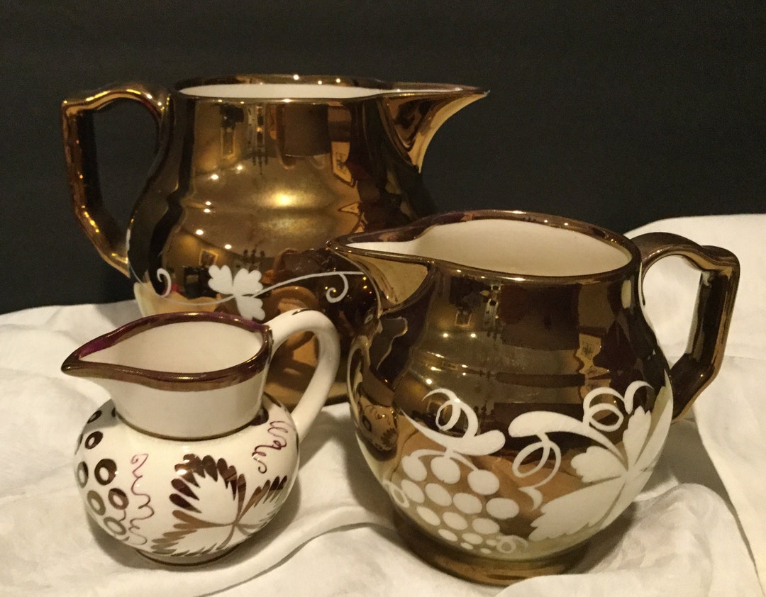 Lot Copper Luster Pitcher Creamer Collection 3 Pc / Grays Pottery Stoke ...