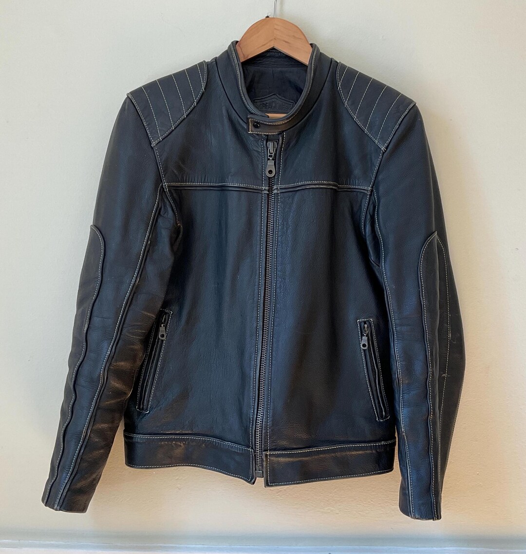 Black Leather Racer Zip Jacket Tag S Creations Jhonny Puro Guerro ...