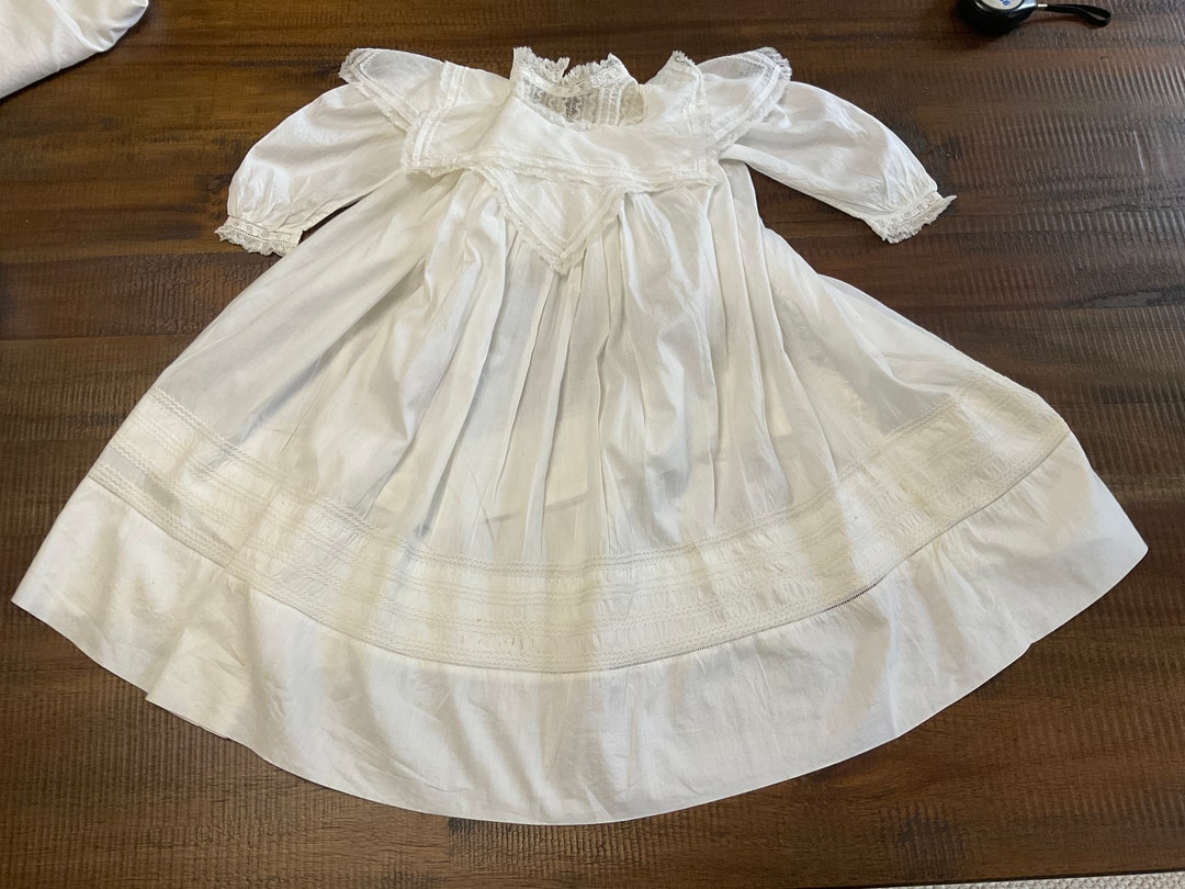 Antique Victorian White Fancy Baby Dress / Edwardian Baby Dress Flounce ...