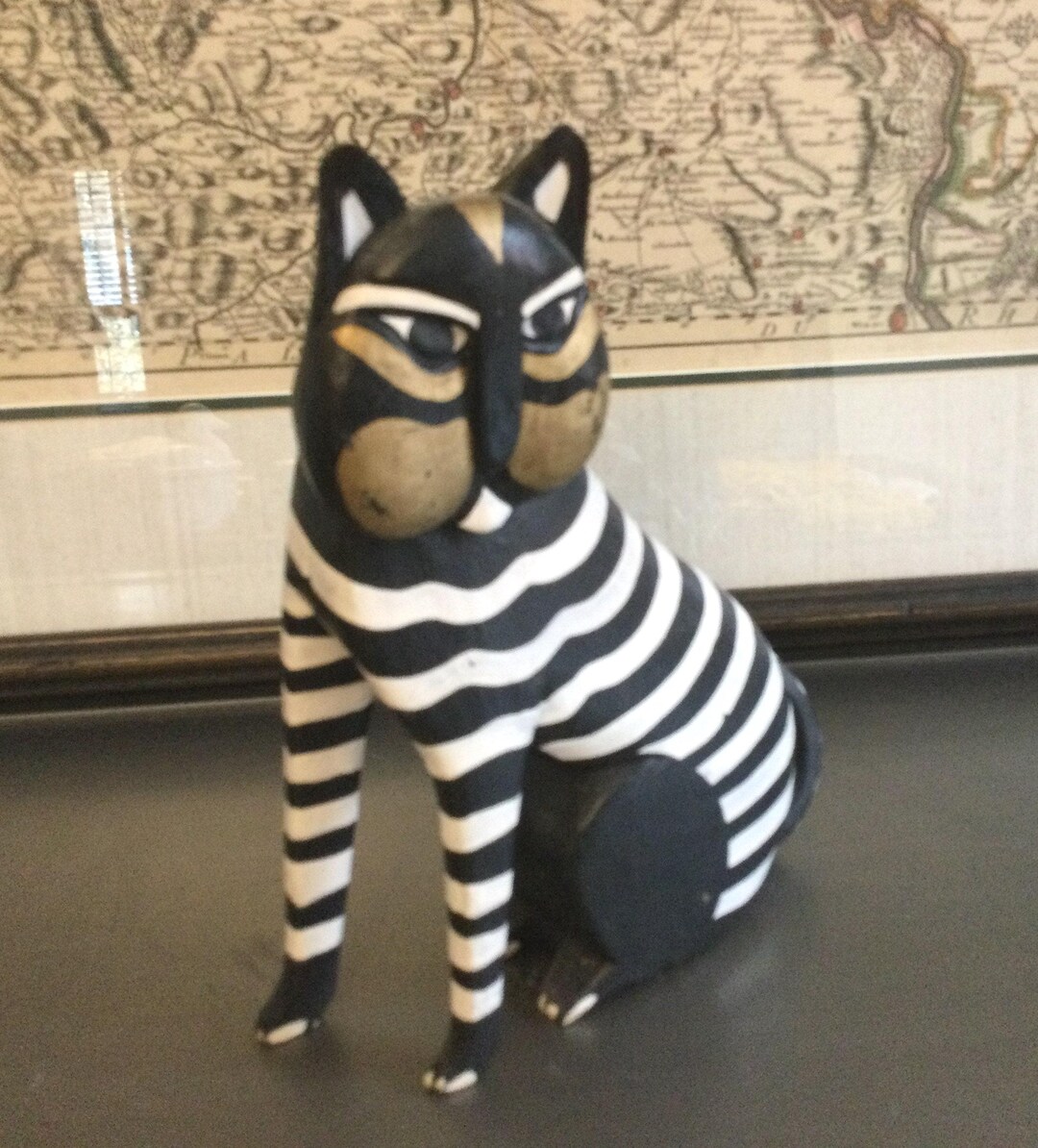 Cat Lovers Hand Painted Stripe Wood Cat Figurine 9" / Tabby Cat Black ...