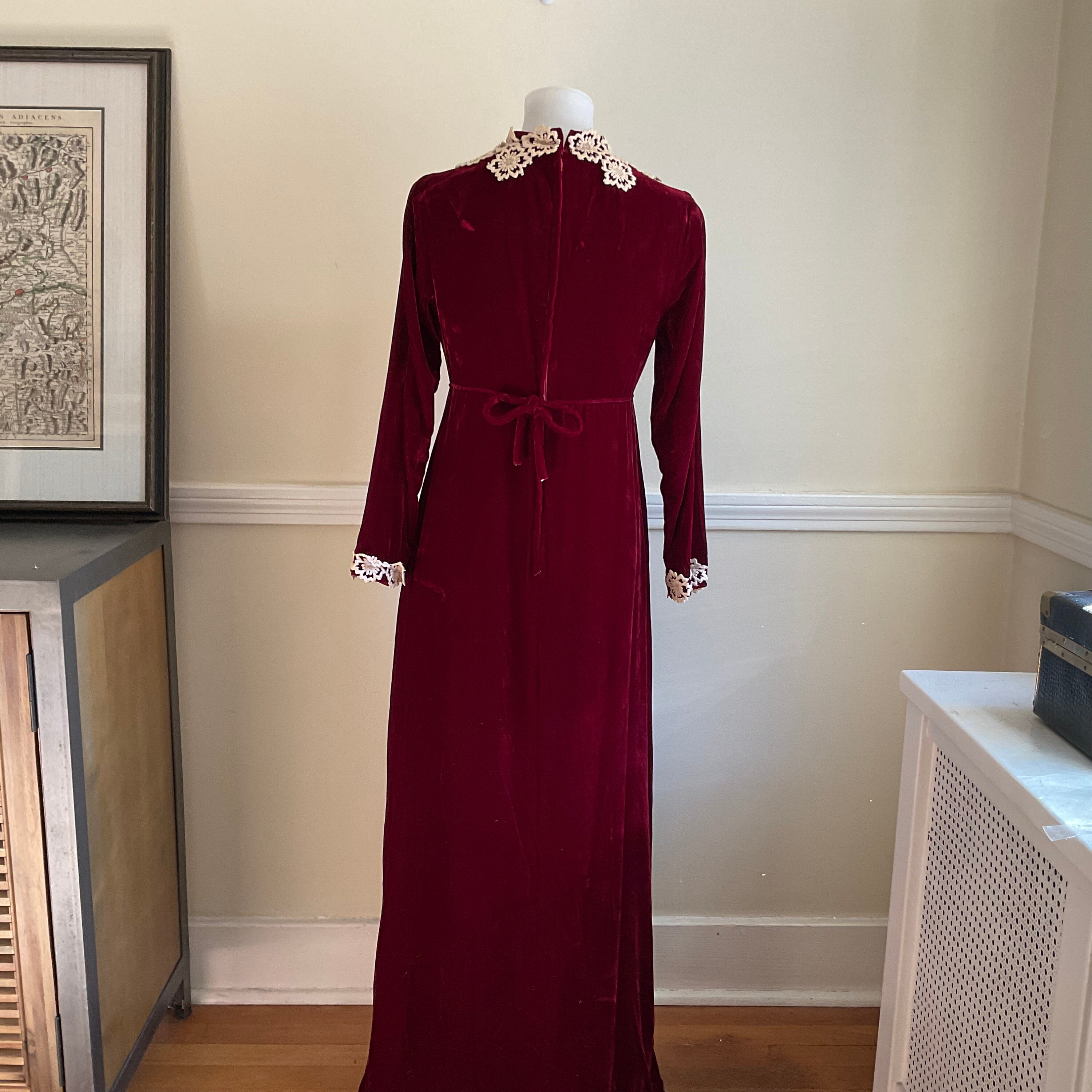 Vintage 60s 70s Burgundy Red Velvet Maxi Gown / Fancy Wine Red - Etsy