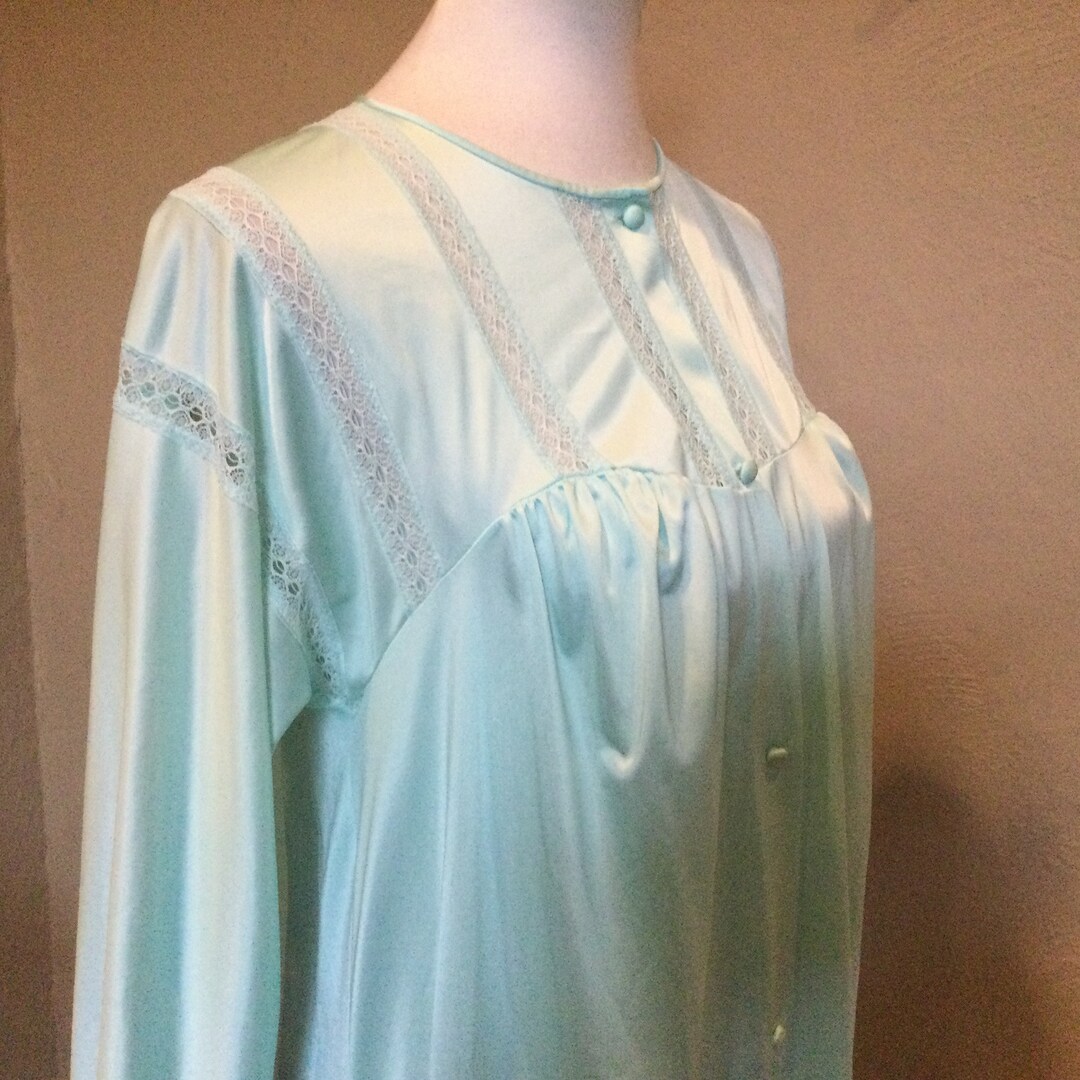 Satin Lounge House Dress Robe Nylon & Lace / Mint Green Henson ...