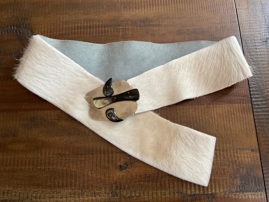 Vintage Cowhide Belt W Horn Silver Buckle / Cowhide Tapered Belt W ...