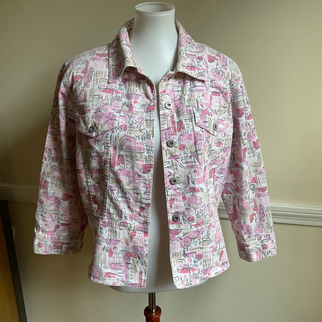 Pink Print Truckers Style Crop Jacket Liz Claiborne XL / Womens ...