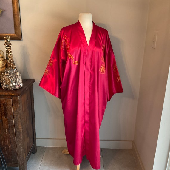 Asian Red Satin Tiger Embroidered Robe / Embroidered … - Gem