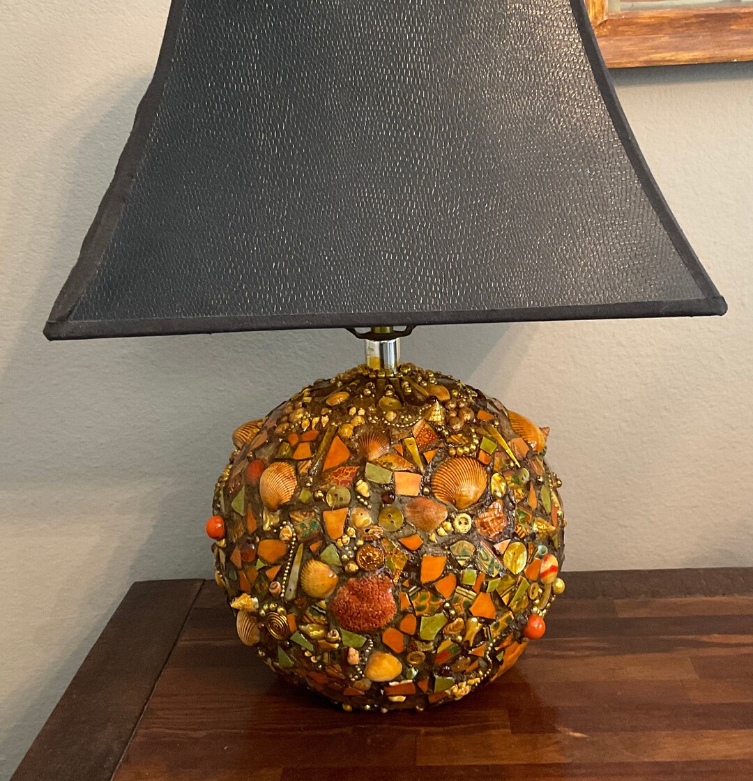 Artist Mosaic Mix Table Lamp / Mosaic Lamp Crafted W Vintage Jewlery ...